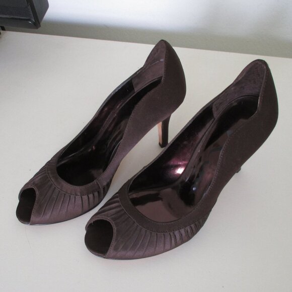 Nina Shoes | Shoes | Nina Womens Brown Satin Peep Pump W3 Heel Size 65m ...